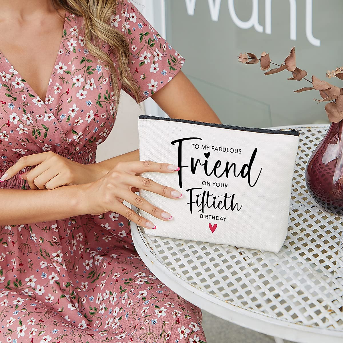 fkovcdy Women's 50th Birthday Gifts Cosmetic Bags Friend Gifts Funny Birthday Decorations 50th Birthday Gifts for Her Mom's Auntie Friend Bestie BFF for My Best Friend 50th Birthday