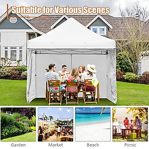 Tangkula 10x10ft Pop up Canopy Tent, Commercial Instant Canopy with 5 Removable Zippered Sidewalls & Extended Awning, Portable Market Canopy Tent with 4 Sand Bags, 8 Stakes, 4 Ropes & Roller Bag