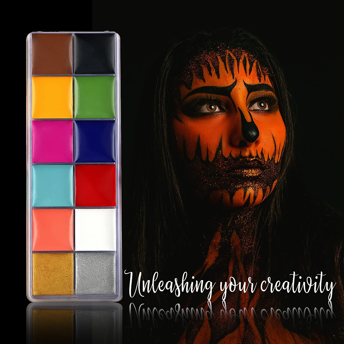 DELISOUL Professional Special Effects SFX Makeup Kit,12 Colors Face Body Paint Palette,Wound Modeling Scar Wax,Coagulated Fake Blood,10 Purple Brushes,Spatula Tool,Stipple Sponge for Halloween Costume