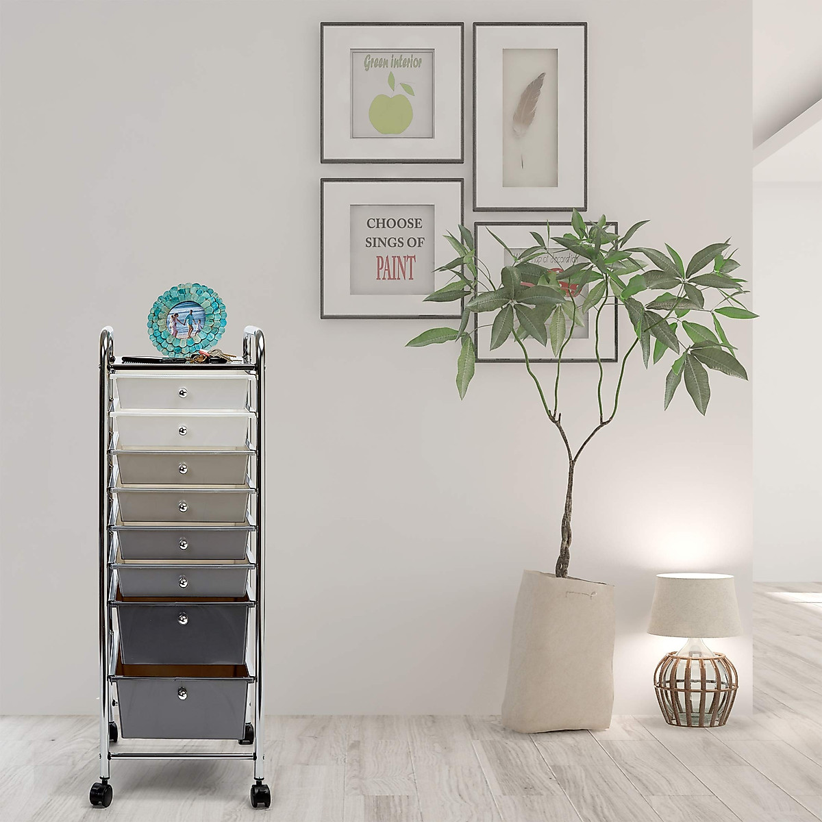 Seville Classics 8-Drawer Multipurpose Mobile Rolling Utility Storage Bin Organizer Cart, Gradient Gray