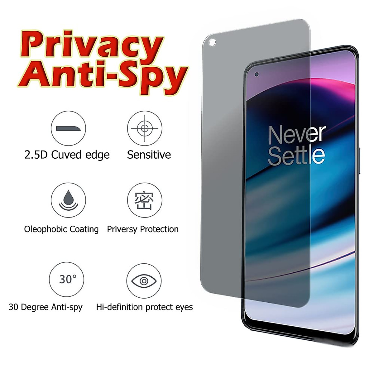Ytaland Privacy Screen Protector for OnePlus Nord N20 5G, [2 Pack] Anti Spy Anti Peep Bubble-Free Tempered Glass Film Cover for OnePlus Nord N20 5G
