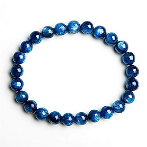 7mm Genuine Natural Kyanite Gemstone Crystal Stretch Blue Round Bead Bracelet AAAA