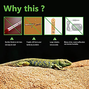 Reptile Thermometer Hygrometer LCD Digital Humidity Gauge, Worked with Reptile Heat Pad to Monitor Temperature & Humidity in Reptile Terrarium, Perfect for Turtle/Snake/Lizard/Frog/Spider/Plant Box
