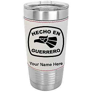 LaserGram 20oz Vacuum Insulated Tumbler Mug, Hecho en Guerrero, Personalized Engraving Included (Faux Leather, Baseball Style)