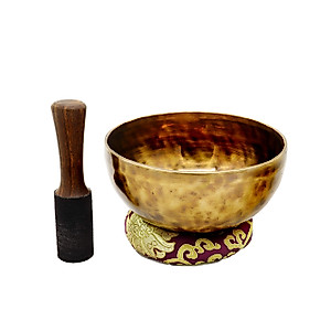 Tibetan Singing Bowl 8 Inch Large Hand Hammered Chakra Bowl 7 Metal Meditation Bowl for Cleansing, Chakra Balancing, Mindfulness, Yoga, Décor, Gift Set (Comes with Cushion, Mallet and Box