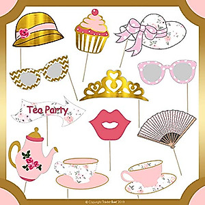 Tea Party Decorations Kit | "Lets Par Tea!" Banner | Tea Party Photobooth Props | Gold, Pink, White Tassels | 10 Gold Confetti Balloons 10 Light Pink Balloons