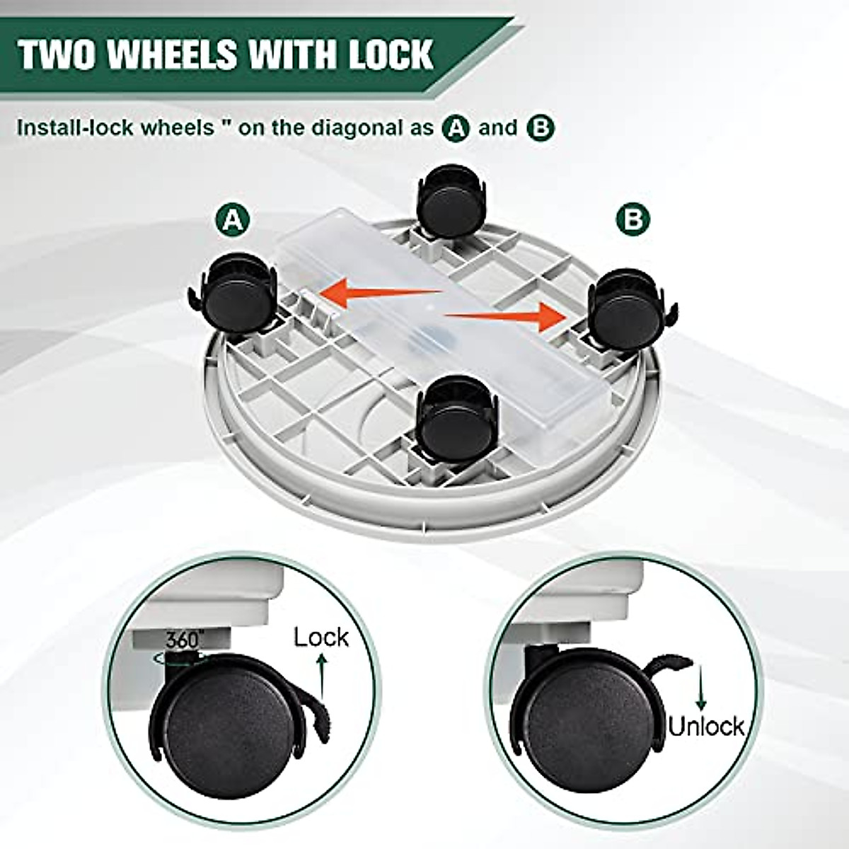 Tongzhi 3pcs 13inch Plant Caddy with Built-in Water Container and 4 Wheels, Garden Rolling Planter Trolley with Wheels, Plant Stand with 2 Lockable Wheels, Load Capacity 130 lbs