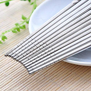 Madames Stainless Steel Chopsticks Kitchen Blue and White Porcelain Printed Chopsticks Reusable Flat Long Handle Chopstick for Home, Kitchen or Restaurant