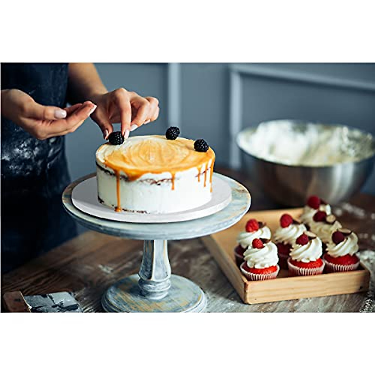 Silver Cake Drum Round 16 Inch Cake Boards with 1/2-Inch Thick Smooth Edges for Multi Tiered Birthday Wedding Party Cake Drums Board