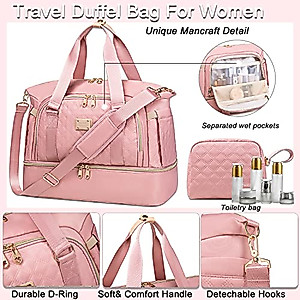 Weitars Gym Bag For Women,Travel Duffel Weekender Bag,Sport With Shoes Compartment And Wet Pocket,Large Carry On Overnight Hospital Women Travel,Gym,Shopping (Pink)