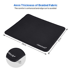 cimetech Mouse Pad with Stitched Edge, Water-Resistant, Premium-Textured Mouse Mat, Non-Slip Rubber Base Mousepad for Laptop, Computer & PC, 10.6×8.3 inches (4MM-Black)