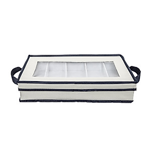 Chapman & Grand Flatware Storage Chest with Lid for Utensils, Silverware, Flatware – Securely Sewn Dividers with Large Capacity (Light Beige-Navy)