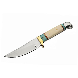 SZCO Supplies 203454-BO Bone/Resin Handled Daylight Outdoor Hunting Knife with Leather Sheath, 8" Length
