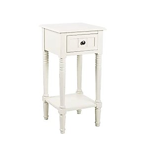 Decor Therapy Simplify Side Storage Drawer Accent Table, 14 in W x 14 in D x 28 in H, Antique White