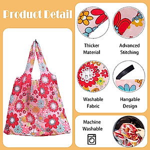 FulSurgus 6 Pack Reusable Foldable Grocery Shopping Bags, Machine Washable Groceries Bags Sturdy Lightweight Nylon Bags