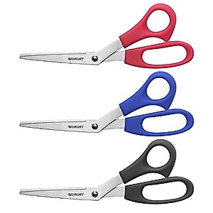 Westcott 8" Bent All-Purpose Scissors, 3-Pack, Assorted Colors