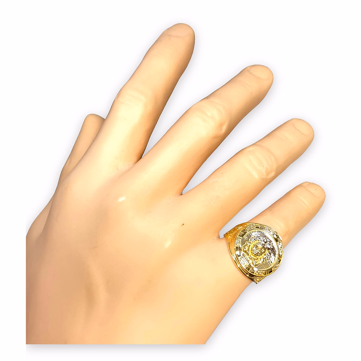 19 MM WIDE TWO TONE ROUND GREEK BEAUTY LADY MEDUSA RING REAL 10K YELLOW GOLD SG4533