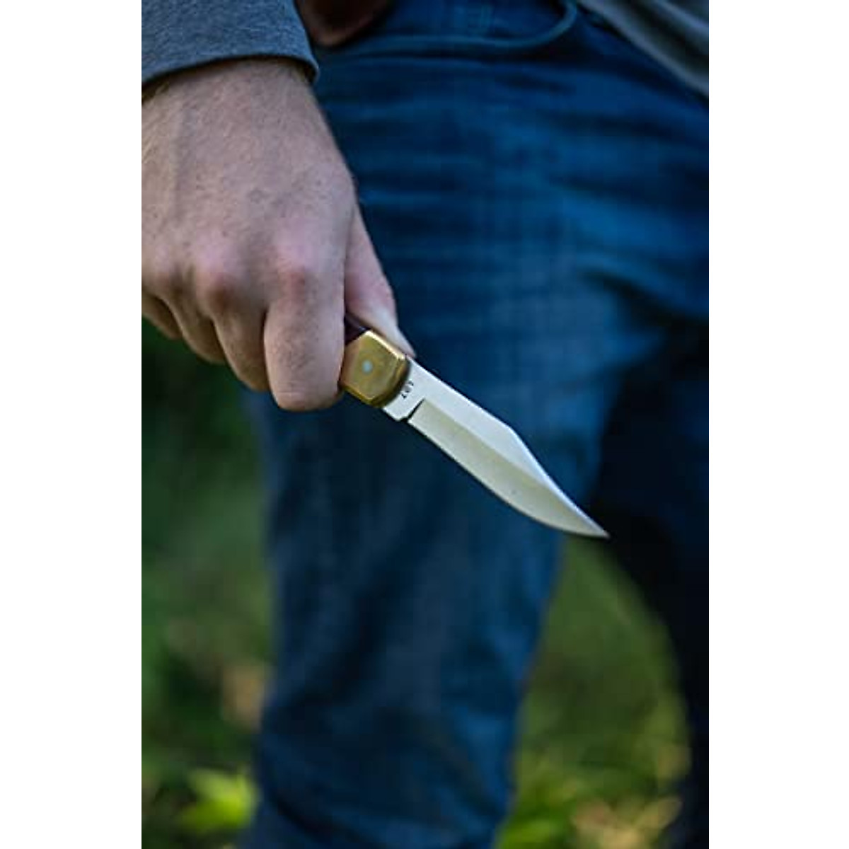 Uncle Henry LB7CP Bear Paw Traditional Lockback Pocket Knife with 3.7in Clip Point High Carbon S.S. Blade, Wood Handle, Brass Bolsters, and Leather Belt Sheath for EDC, Hunting, Camping, and Outdoors,Brown