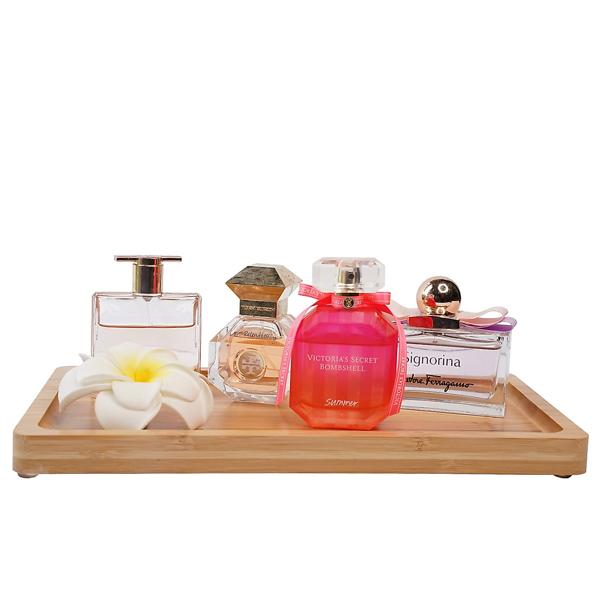 YELLOW LOTUS Bamboo Vanity Tray, 12 inch, Brown, Wooden, Slip Resistant, Perfume, Makeup, Jewelry Organizer, Decorative Toilet Tank Tray