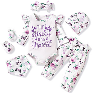 Aalizzwell Newborn Girls Outfit, Infant Princess Arrived Clothes Long Sleeve Floral Fall Winter Clothing NB Purple Coming Home