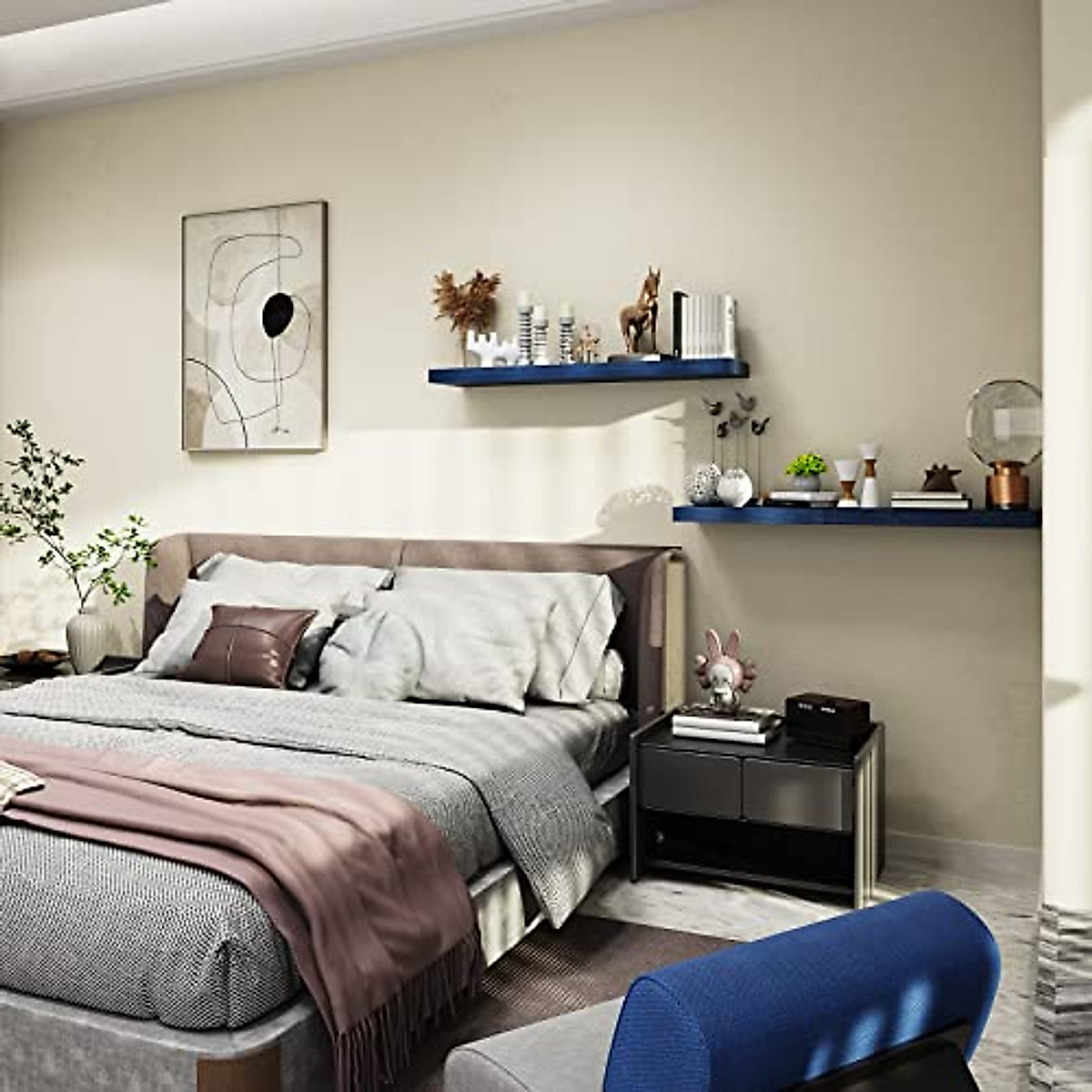 Habudda Floating Shelves, Wall Decor Wood Shelf for Bathroom Bedroom Kitchen Living Room Hanging Mounted Storage, Extra Long 35.5 Inch Set of 2, Wooden Rustic Navy Blue