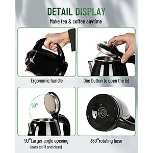WTJMOV 1.2L Electric Kettle Small, 40 Ounce Hot Tea Kettle Double Wall Stainless Steel, 1200W Electric Water Boiler Rapid-Boil Auto Shut Off Black