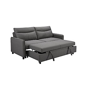 ERYE 3-in-1 Tufted Futon Loveseat Convertible Sleeper Bed W/Pull Out Sleep Daybed, Functional Reclining Backrest Love Seat Sofa & Couch for Living Room Sofabed, Queen, Grey W/ 2 Pillows