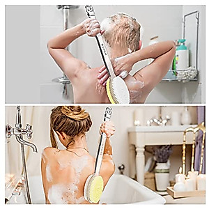 HHKER Shower Brush with Long Handle, Soft Nylon Body Brush, Back Scrubber for Shower, Gentle Exfoliation and Improved Skin Health, Suitable for Men and Women (Transparent Handle)