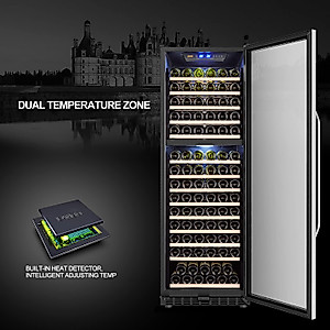 Lanbo Dual Zone Compressor Red Wine Cooler with Wooden Shelves, 160 Bottles