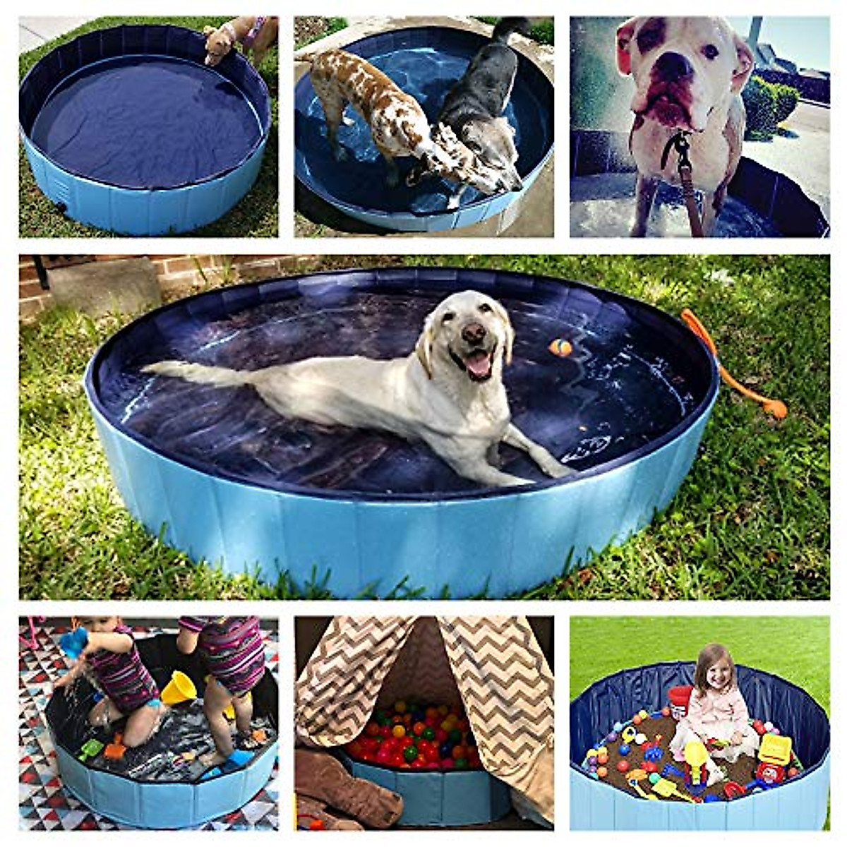 Jasonwell Foldable Dog Pet Bath Pool Collapsible Dog Pet Pool Bathing Tub Kiddie Pool for Dogs Cats and Kids (32inch.D x 8inch.H, Blue)