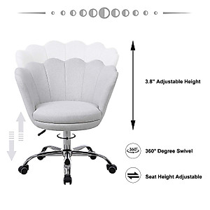 SSLine Home Office Chair,Modern Living Room Chair Linen Fabric Shell Accent Chair,360° Upholstered Adjustable Swivel Armchair Reception Chair for Office, Living Room,Bed Room (Beige)