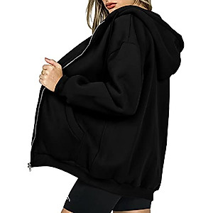 PRETTYGARDEN Women's 2023 Zip Up Y2K Hoodies Casual Long Sleeve Sweatshirts Fall Track Jackets With Pockets (Black,Small)