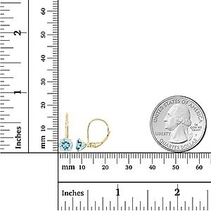 14K Yellow Gold 6mm Natural Aquamarine March Birthstone Leverback Earrings