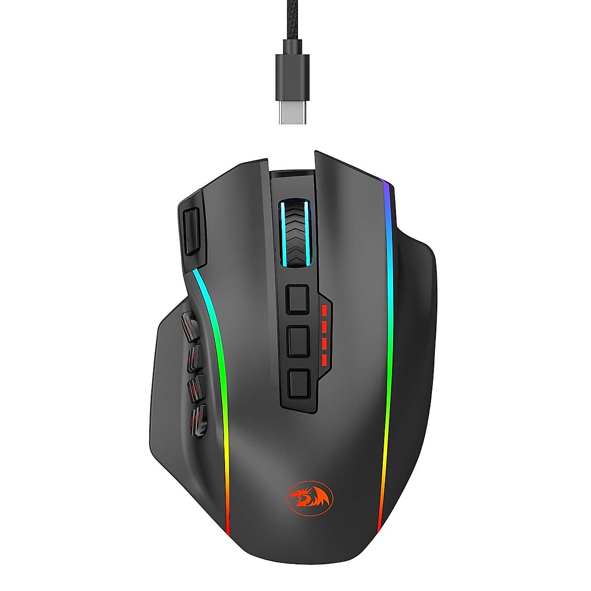 Redragon M901 Gaming Mouse RGB Backlit MMO 16 Macro Programmable Buttons, 16000 DPI for Windows PC Computer (Wireless, Black)
