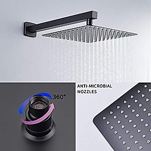 SHAMANDA Luxury Shower Set, Bathroom Single Handle Shower Faucet with Trim Valve Body Hand Shower Complete Kit, Premium Matte Black Rainfall Shower System, L70001-7