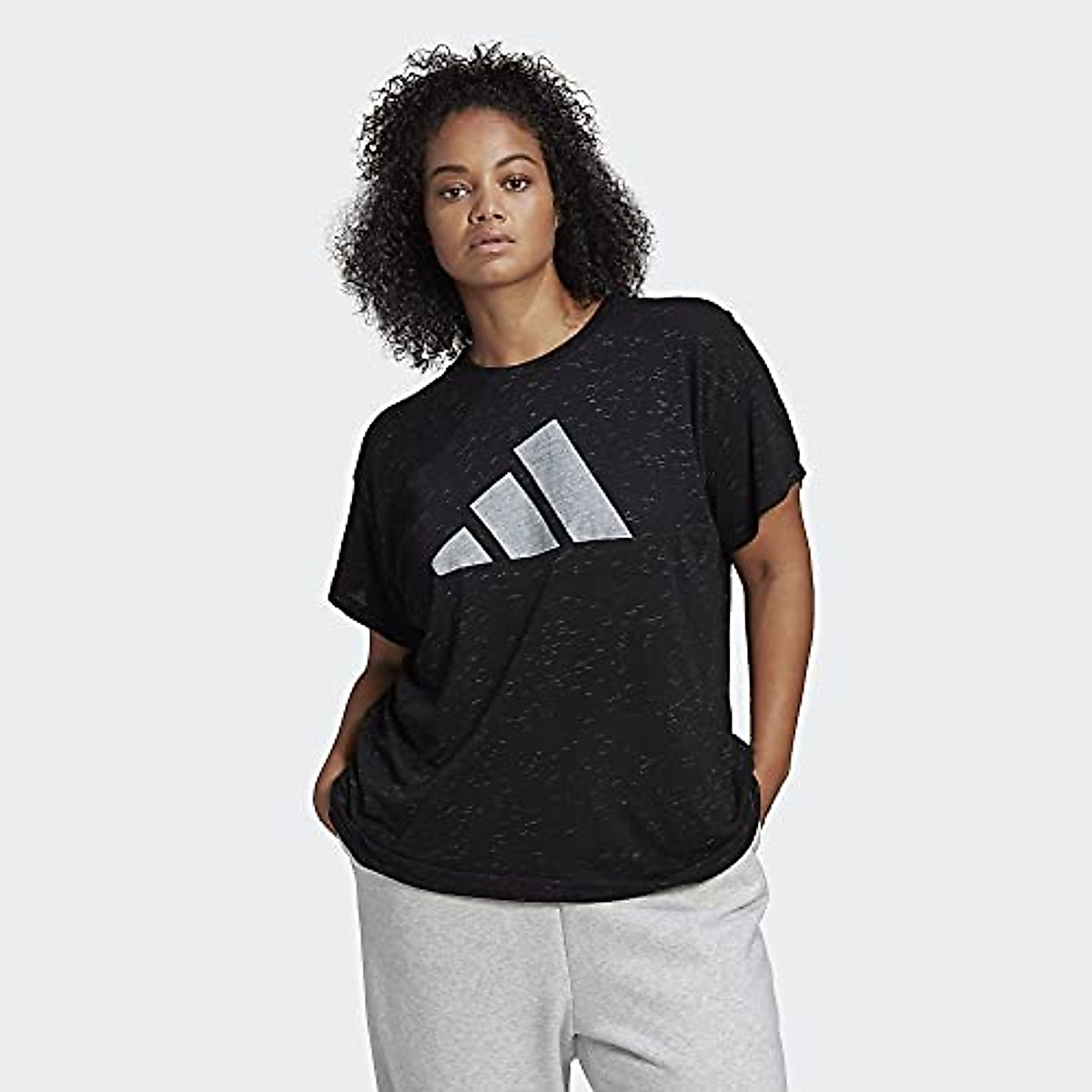 adidas womens Win 2.0 Tee Black Melange 2X