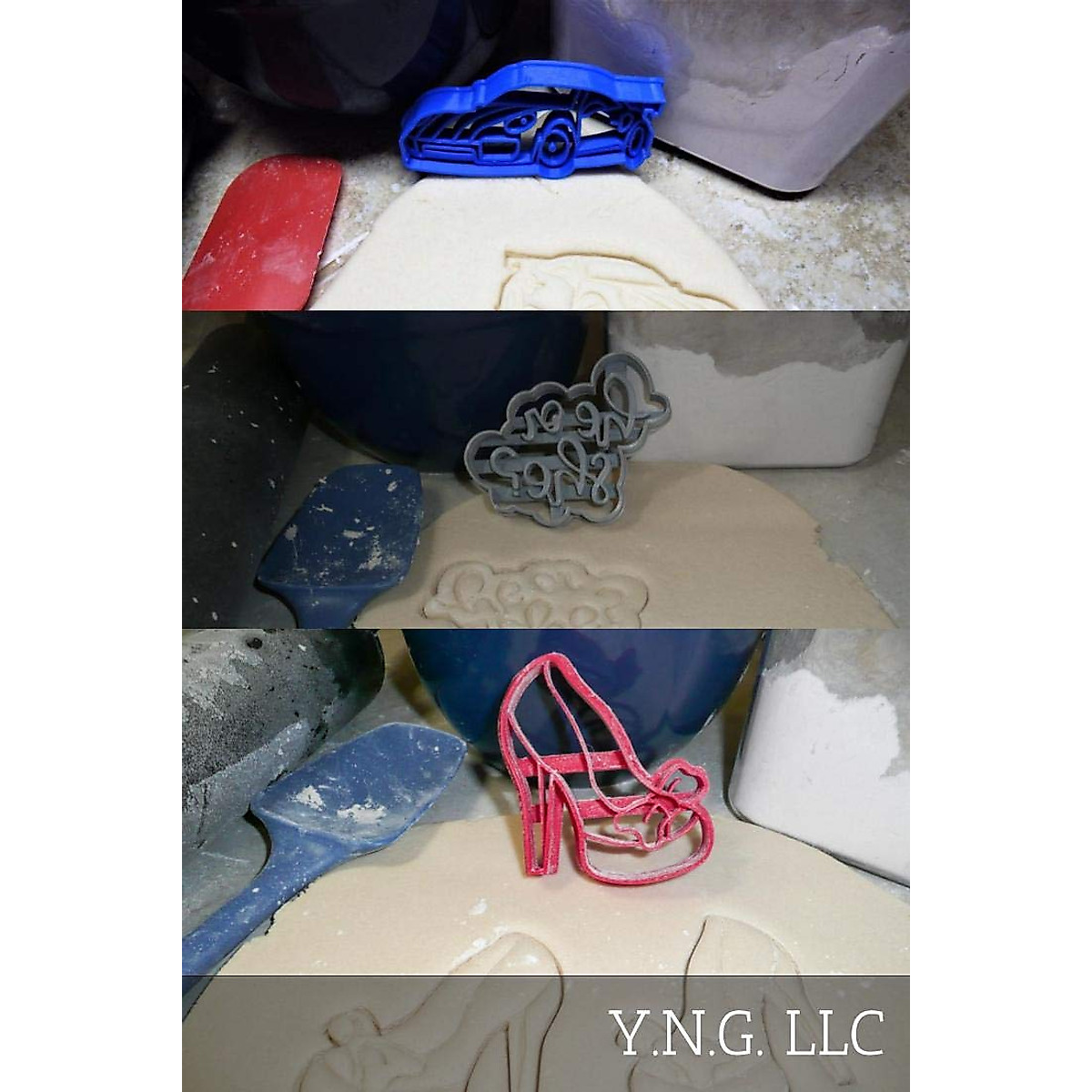 WHEELS OR HEELS GENDER REVEAL BABY SHOWER SET OF 3 COOKIE CUTTER MADE IN USA PR1193