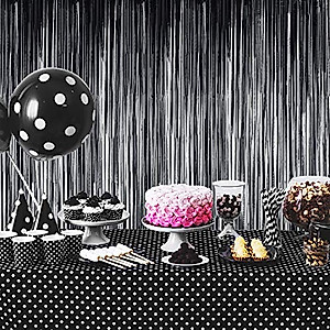 4 Pack Photo Booth Backdrops Foil Curtains Metallic Tinsel Backdrop Curtains Door Fringe Curtains for Wedding Birthday Christmas Halloween Disco Party Favour Decorations (Matt Light Gold and Black)