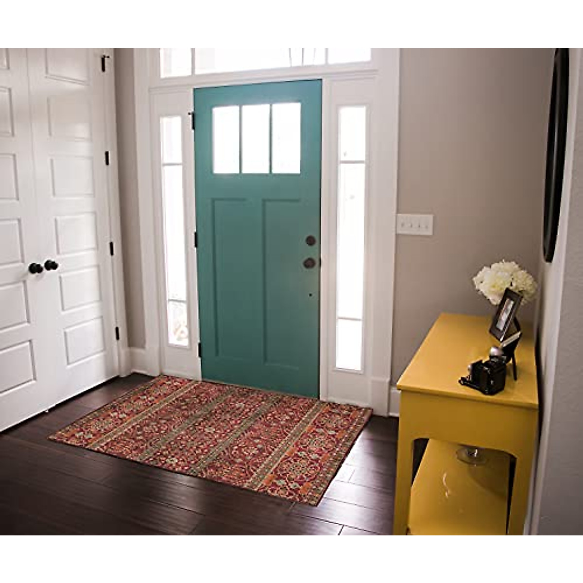 Linon Home Decor Products The Anywhere Washable Rug Yarit Garnet & Ivory 3' X 5' Accent Rug