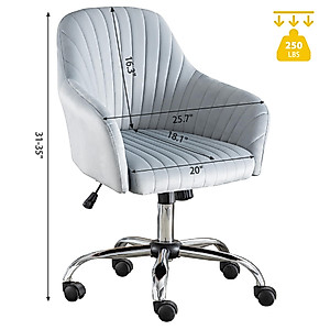 Home Office Desk Chair, Vanity Chair, Modern Velvet Adjustable Low Back Rolling Chair, Twill Upholstered Cute Office Chair, Desk Chairs with Wheels for Bedroom,Vanity Room,Classroom (Dark Gray)