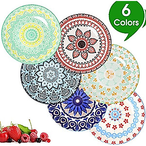 Farielyn-X Large Salad Pasta Bowls Set of 6, Wide and Shallow Porcelain Dinner Bowl/Dishes, 27 oz Assorted Patterns Serving Plates and Bowls for Pasta, Salad, Cereal, Soup, Microwave & Dishwasher Safe