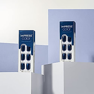 KISS imPRESS Color Press-On Nails, Nail Kit, PureFit Technology, Short Length, “Never Too Navy”, Polish-Free Solid Color Manicure, Includes Prep Pad, Mini Nail File, Cuticle Stick, and 30 Fake Nails