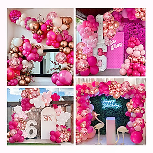 135pcs Pink Balloon Arch Garland Kit with Different Sizes Hot Pink Light Pink Metallic Rose Gold Balloons for Birthday Princess Baby Shower Bridal Shower Bachelorette Party Decorations