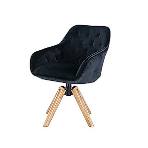 Swivel Accent Chair,Dining Chair No Wheels with Solid Wood Legs,Upholstered Button Tufted Desk Chair,Modern Home Office Chair for Living Room Bedroom Small Space,Weight Capacity 300 LBS,Black