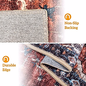 TNAVILL Vintage Area Rug 5x7,Machine Washable Boho Rug for Living Room Bedroom, Non Slip Soft Faux Wool Low Pile, Antique Aesthetic Persian Medallion Carpet for Dining Room, Red Brown