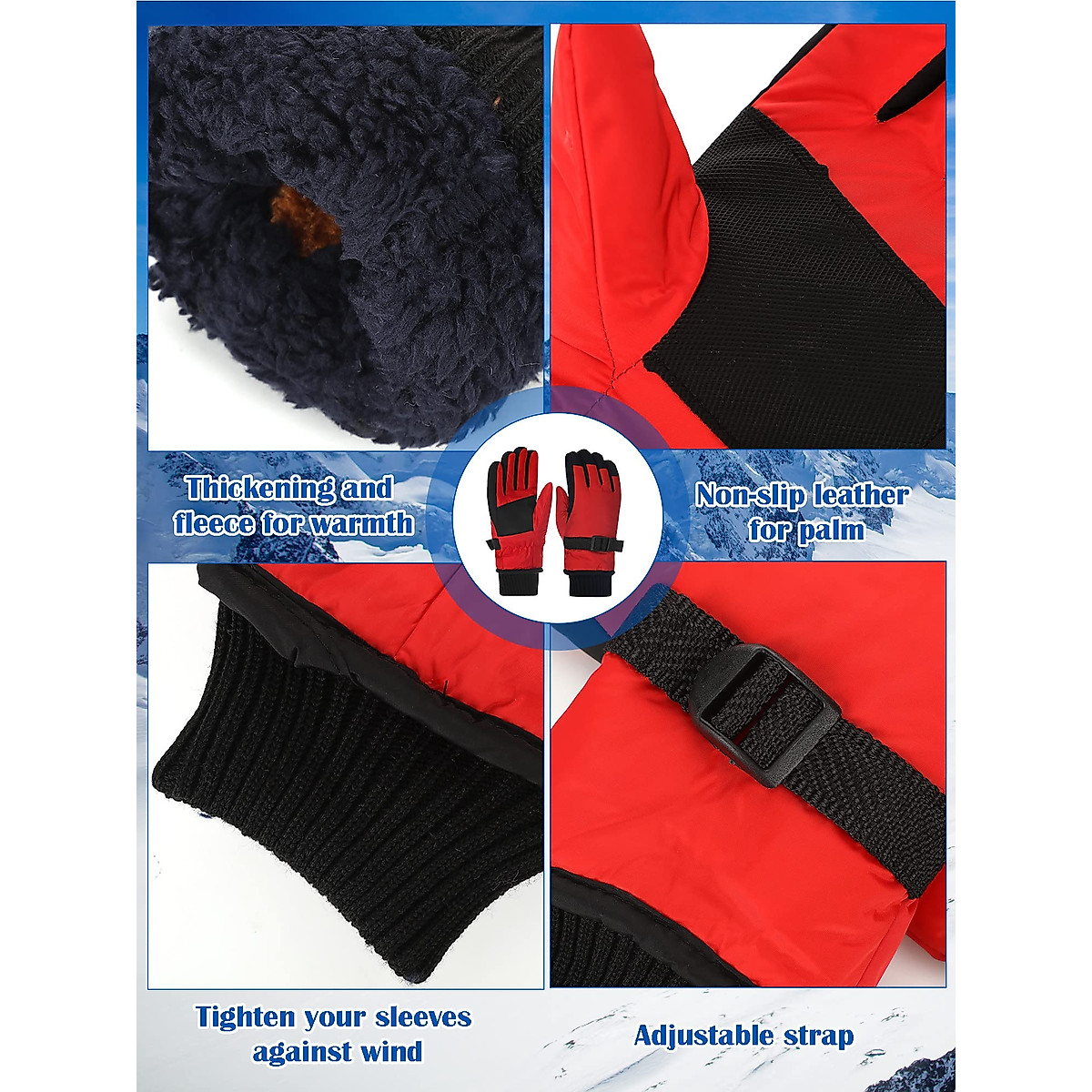 Kids Winter Windproof Waterproof Hat and Ski Snowboard Gloves, Breathable Lined Winter Cold Weather Gloves Unisex Children Heavyweight Balaclava, Ski Mask Thick Warm Fleece Face Cover for Kids Unisex