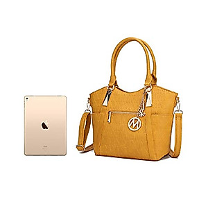 MKF Shoulder Bag for Women: PU Leather Tote Satchel Handbag – Crossbody Top-Handle Purse, Ladies Fashion Pocketbook Mustard