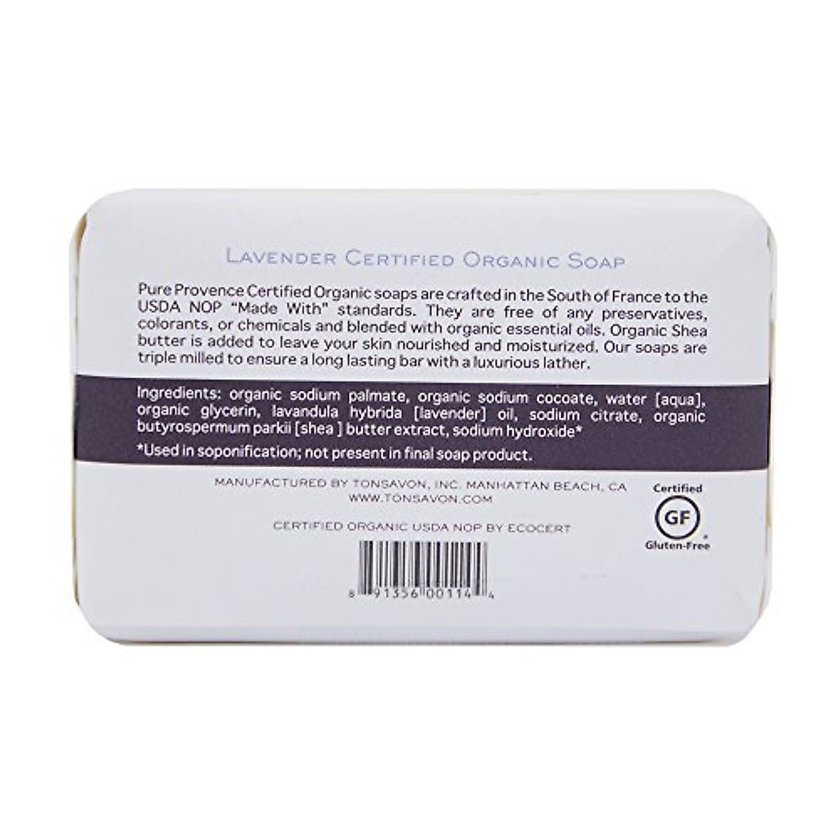 Pure Provence Natural and Organic Triple Milled French Lavender Soap | Organic Shea Butter | Luxury Full-Size Bars | 100% Vegetable Based | Relaxing | 5.3 oz (150g) Soaps (3 Bars)