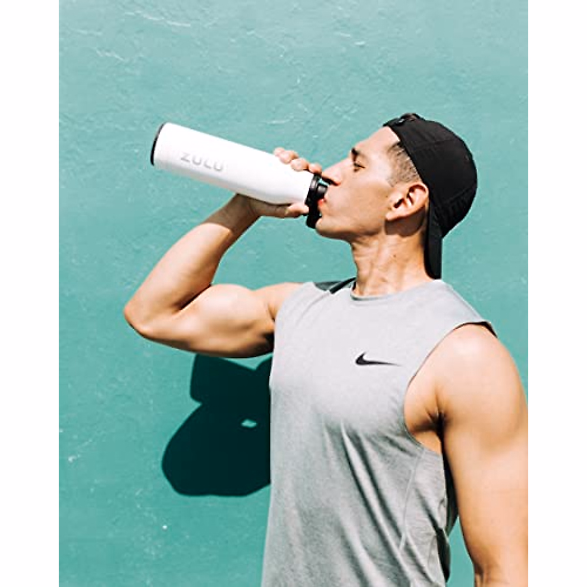 ZULU Ace 24oz Vacuum Insulated Stainless Steel Water Bottle with Chug Spout, Leak-Proof Locking Lid and Removable Base, Metal Reusable Bottle for Sports Gym Travel, White