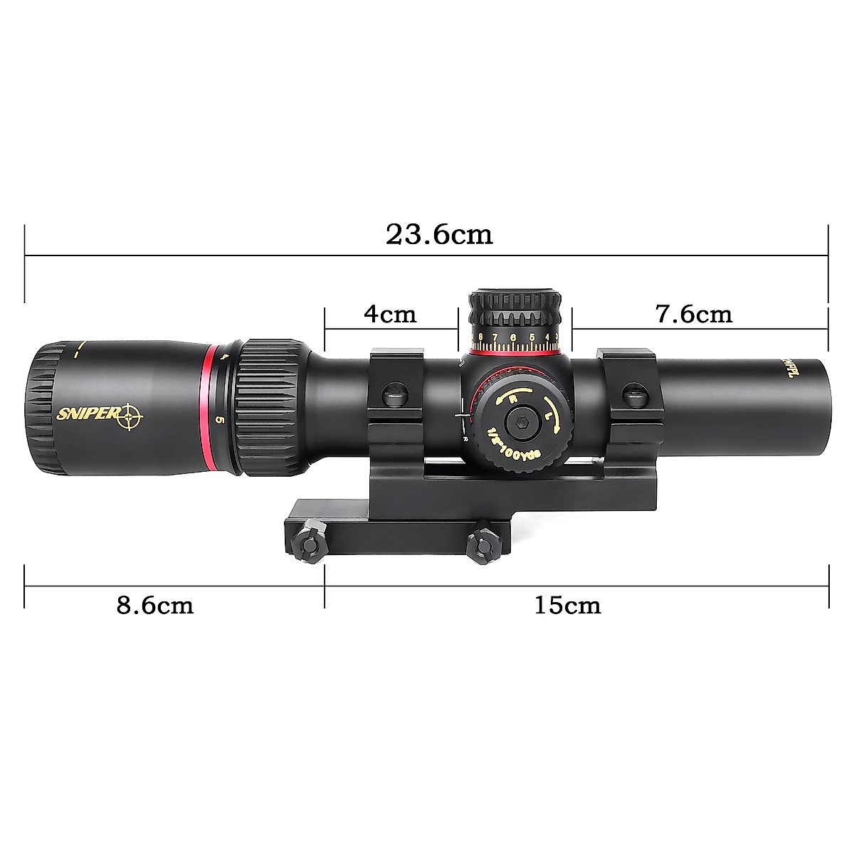 Sniper VT 1-5X24 FFP First Focal Plane LPVO Rifle Scope with Red/Green Illuminated Reticle and Scope Mount